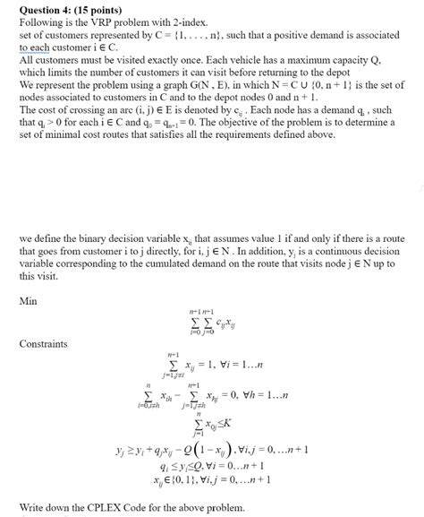 Question 4 15 Points Following Is The Vrp Problem