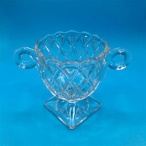 Vintage Indiana Glass Pretzel Pattern Footed Creamer And Sugar Dish On