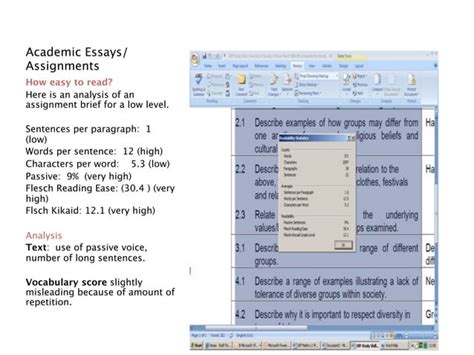 Readability Statistics Key
