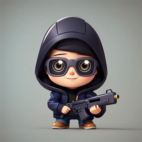 Premium Photo Cute Hacker Holding Gun Cartoon Vector Icon