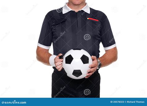 Football Referee Holding A Ball And Whistle Stock Image Image Of