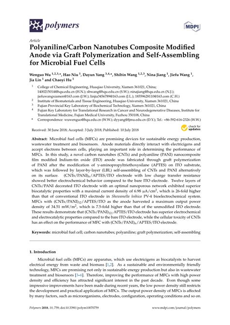 Pdf Polyanilinecarbon Nanotubes Composite Modified Anode Via Graft