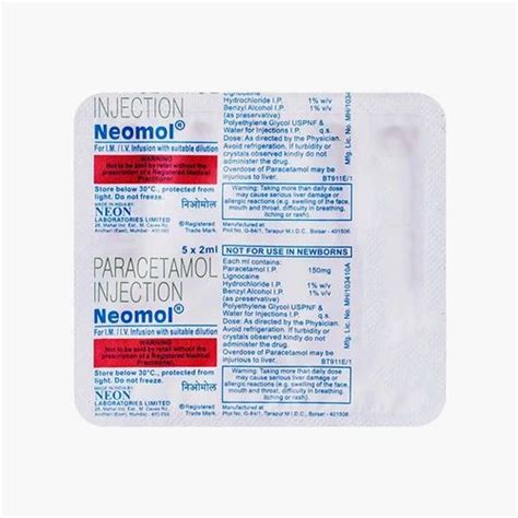 Neomol Paracetamol Injection 300mg At ₹ 6 28 Vial In Nagpur Id