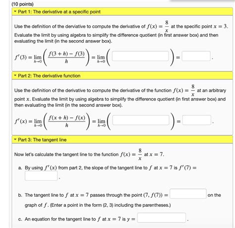 Solved 10 Points Part 1 The Derivative At A Specific