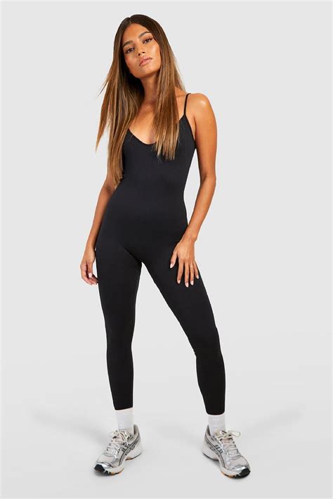Seamless Rib Strappy Unitard Boohoo Uk