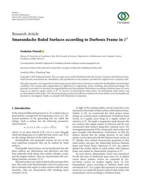 Pdf Smarandache Ruled Surfaces According To Darboux Frame In E 3