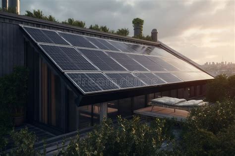 Solar Panels On A Roof Generative Ai Stock Illustration