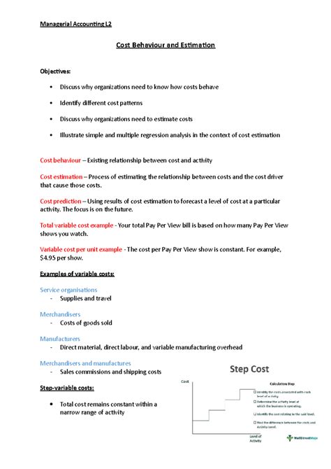 Cost Behaviour And Estimation L2 Cost Behaviour And Estimation