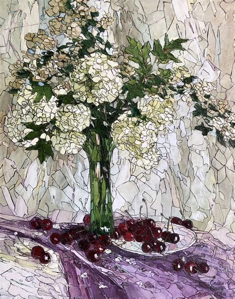 White Viburnum And Cherry Painting By Olga Sedykh Saatchi Art