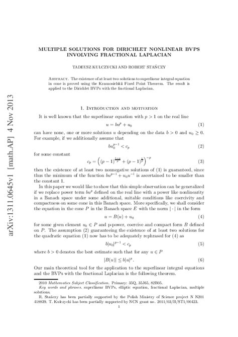 Pdf Multiple Solutions For Dirichlet Nonlinear Bvps Involving Fractional Laplacian