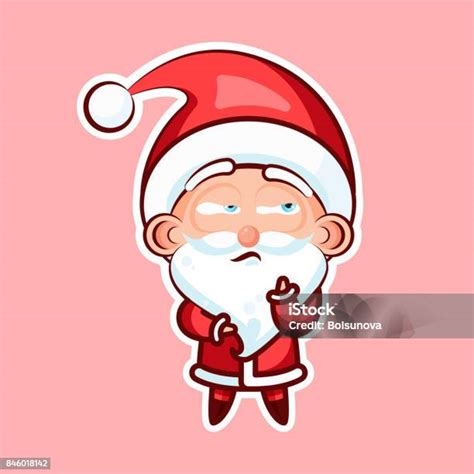 스티커 Emoji 이모티콘 감정 우울증 분노 보기가 마 벡터에서 달콤한 귀여운 산타 클로스 새 해 복과 메리 크리스마스에 대 한