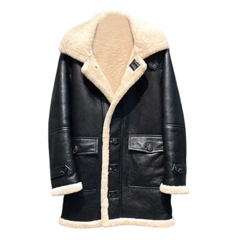 Mens Black Leather Shearling Jacket Jackets Galaxy