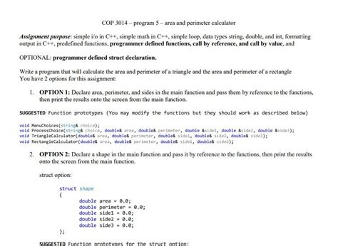 Solved Cop 3014 Program 5 Area And Perimeter Calculator