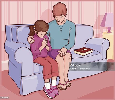Mum 및 딸이다 기도하기 기도하기에 대한 스톡 벡터 아트 및 기타 이미지 기도하기 소녀 가족 Istock