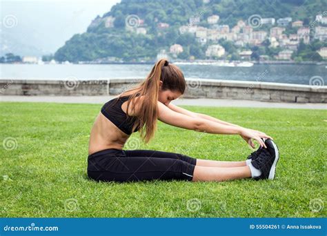 Young Attractive Woman Doing Exercises Outdoors Stock Image Image Of