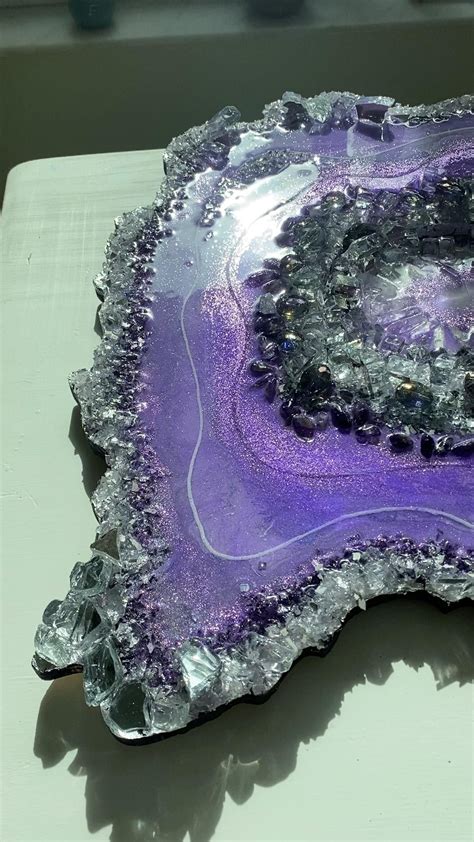 Black And White Geode Resin Wall Art With Crushed Glass And Quartz