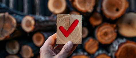 Premium Photo Symbol Of Completion Hand Holding Red Check Mark On A Stack Of Wood Concept