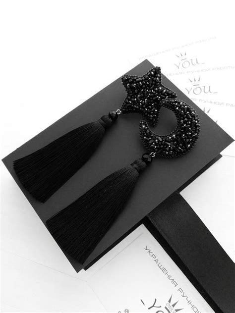 Black Asymmetrical Earrings Black Night Silk Black Tassel Earrings
