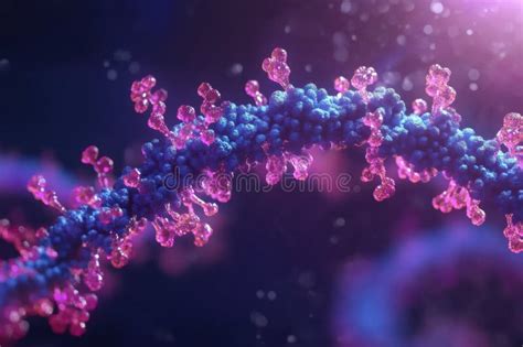 Molecular Rna Chain Interacting With Surrounding Viruses In A Colorful