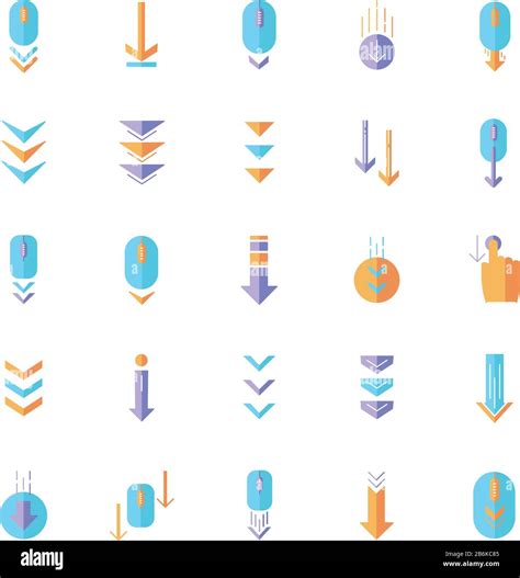 scroll down flat design cartoon rgb color icons set internet page