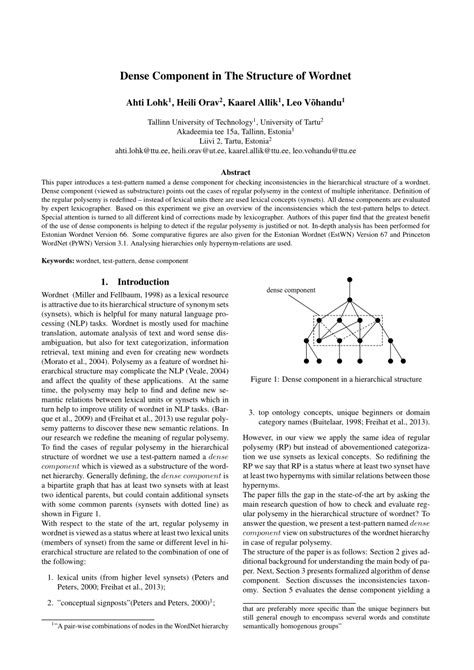 Pdf Dense Component In The Structure Of Wordnet
