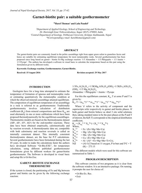 Pdf Garnet Biotite Pair A Suitable Geothermometer