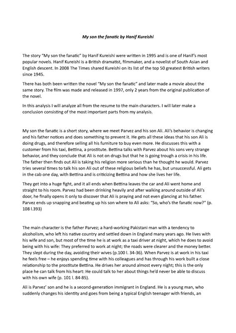 My Son The Fanatic By Hanif Kureishi Analysis English My Son The