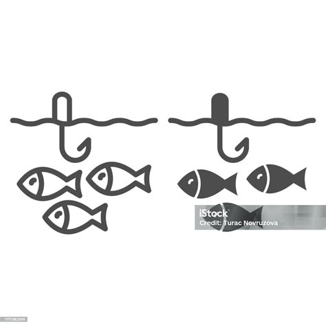 낚시 줄과 문말 아이콘입니다 흰색에 고립 된 물 벡터 그림물고기 물고기와 후크 윤곽 선 스타일 디자인 웹 및 응용 프로그램을 위해 설계 Eps 10 어업에 대한 스톡 벡터
