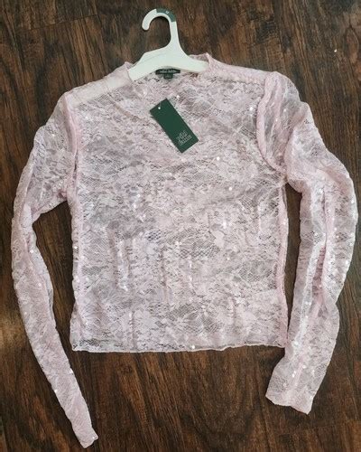 Wild Fable Womens Long Sleeve Lace Sequin Top Blouse Sheer Light Pink