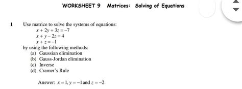 Solving Systems Using Matrices Worksheet Practice Problems Solutions