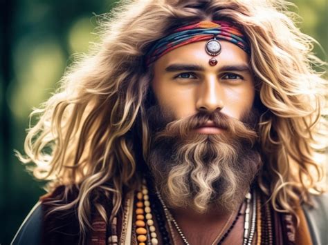 Premium Photo Portrait Of A Handsome Man With Long Blond Hair And