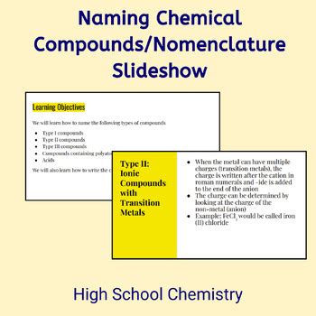 Nomenclature Naming Chemical Compounds Powerpoint Slideshow Chemistry Lesson