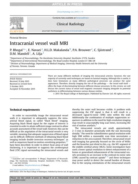 Pdf Intracranial Vessel Wall Mri