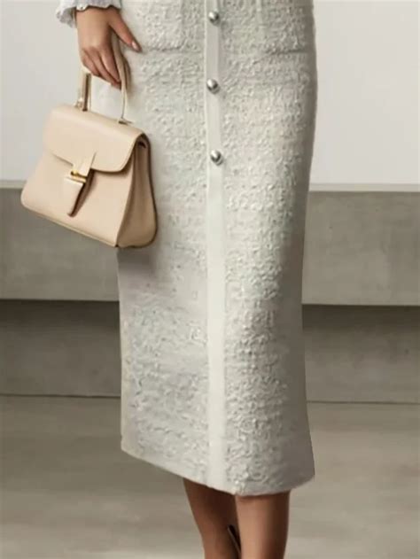 White Bow Long Sleeve Sheath Midi Tweed Blazer Dress Fehaute