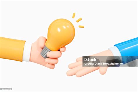 3d 아이디어와 경험을 공유하는 두 사람 전구를 들고 있는 캐릭터 시작 및 팀 작업 개념 지식 전달 흰색 배경에 만화 크리 에이 티브 디자인 그림 3d 렌더링 3차원 형태에