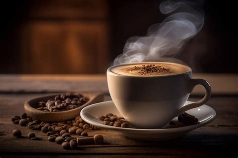 Café y granos de café por la mañana Foto Premium