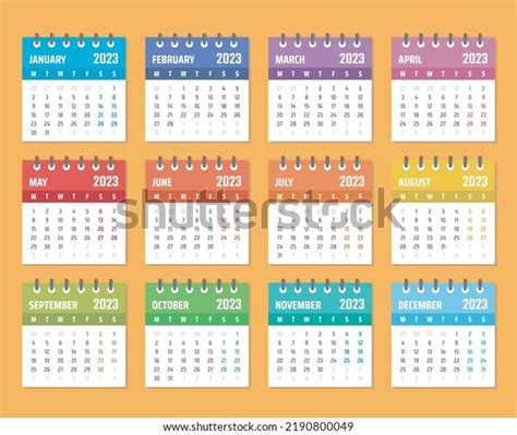 Calendar 2023 Starts Monday Vector Calendar 库存矢量图（免版税）2190800049