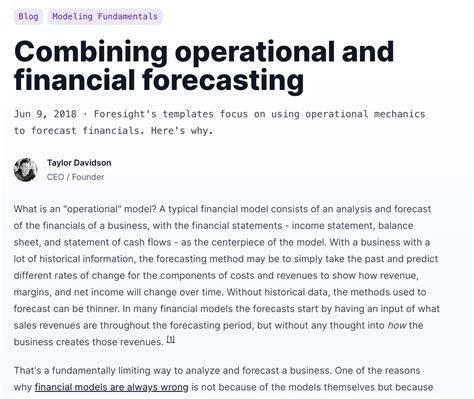 Combining Operational And Financial Forecasting Foresight