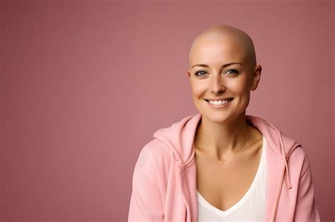 Premium Ai Image Smiling Of Breast Cancer Female On Pink Background
