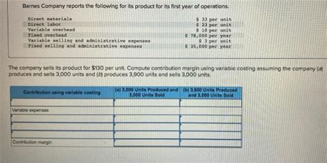 Solved Barnes Company Reports The Following For Its Product Chegg
