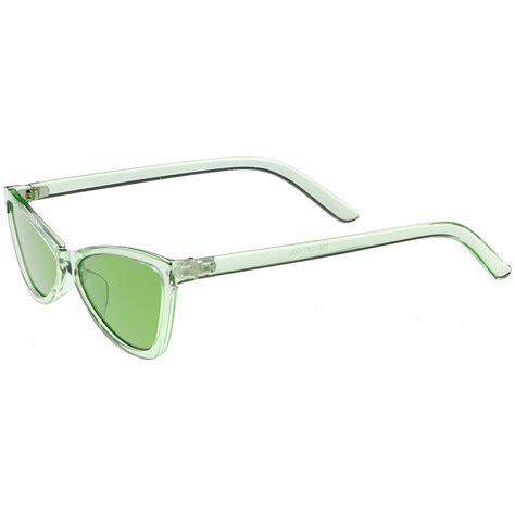 Translucent Retro Cat Eye Sunglasses Slim Arms Color Tinted Lens 57mm Green