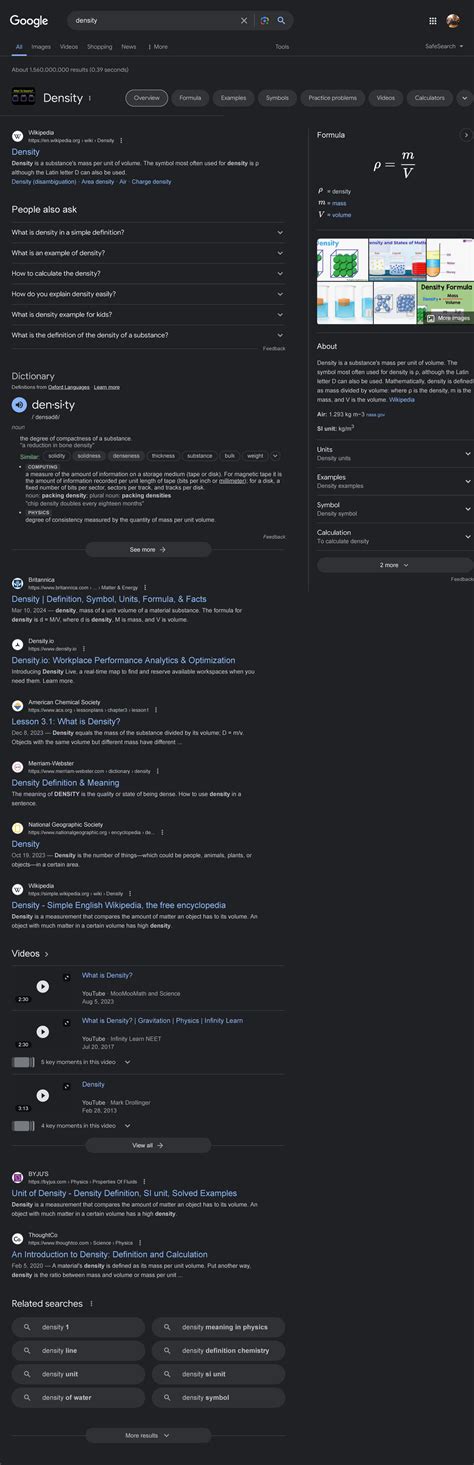 Density Google Search All Images Videos Shopping News More Tools SafeSearch About