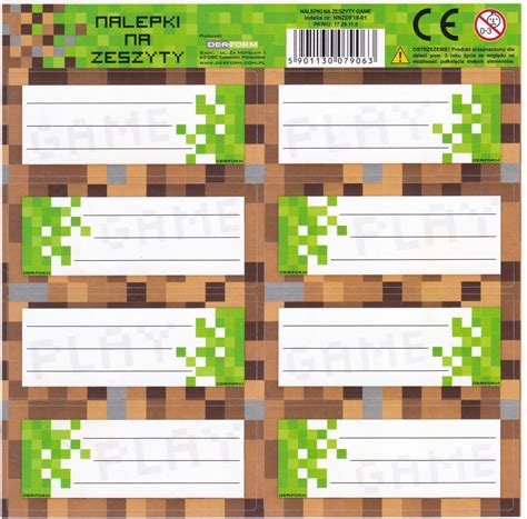 Naklejki Na Zeszyt Minecraft Derform 1 Szt Derform