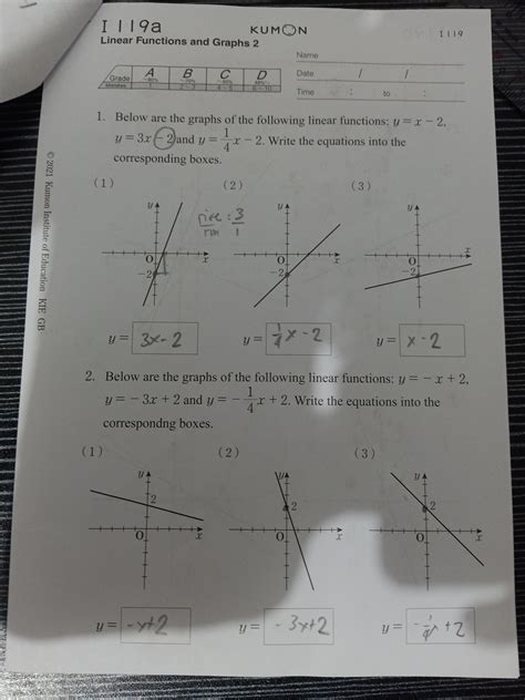 [grade 9 Linear Functions And Graphs] Did I Answer The Following Questions Right I Have No Idea