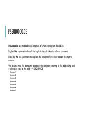 Pseudocode Pdf PSEUDOCODE Pseudocode Is A Readable Description Of What A Program Should Do