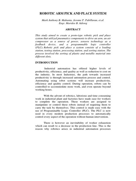 robotic arm pdf control theory programmable logic controller