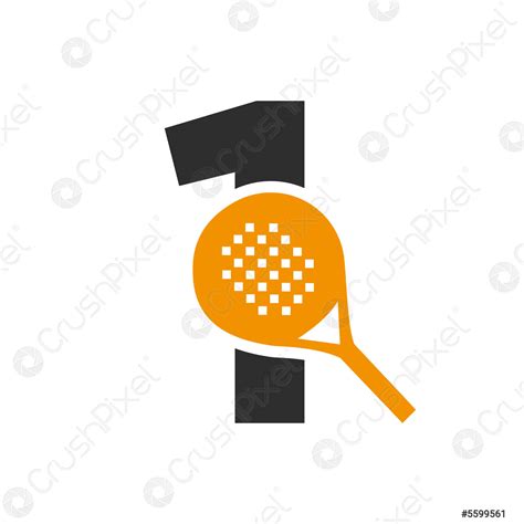 Letter 1 Padel Racket Logo Design Vector Template Beach Table Stock