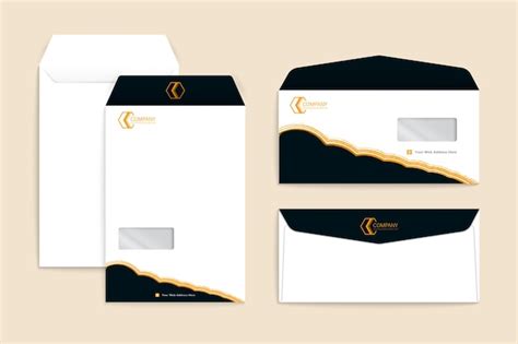 노란색 그런 지 브러쉬 봉투 템플릿 세트 프리미엄 벡터