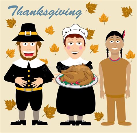 Thanksgiving Pilgrims Indian Couple Stock Illustrations 5
