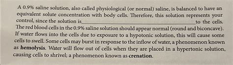Solved A 09 ﻿saline Solution Also Called Physiological